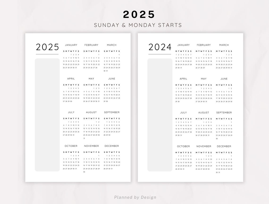 2024 & 2025 Year Calendars, Printable PDF, Wall Calendar, Planner, One ...