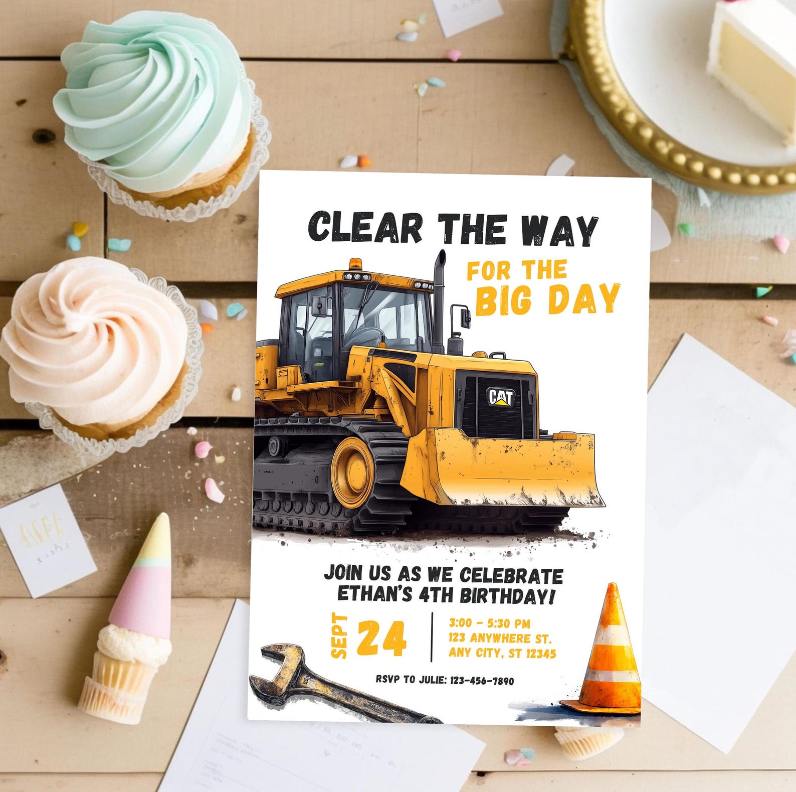 Construction Birthday Invitation: Editable Bulldozer Party Template ...