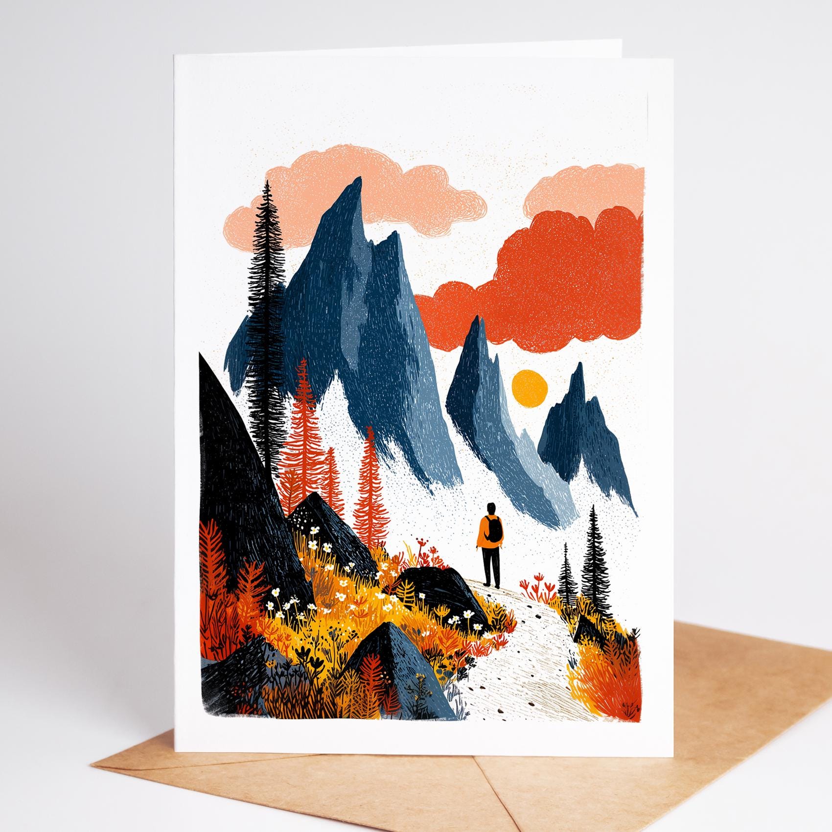 Hiking Greeting Cards Set: Nature Adventure Note Cards With Envelopes ...