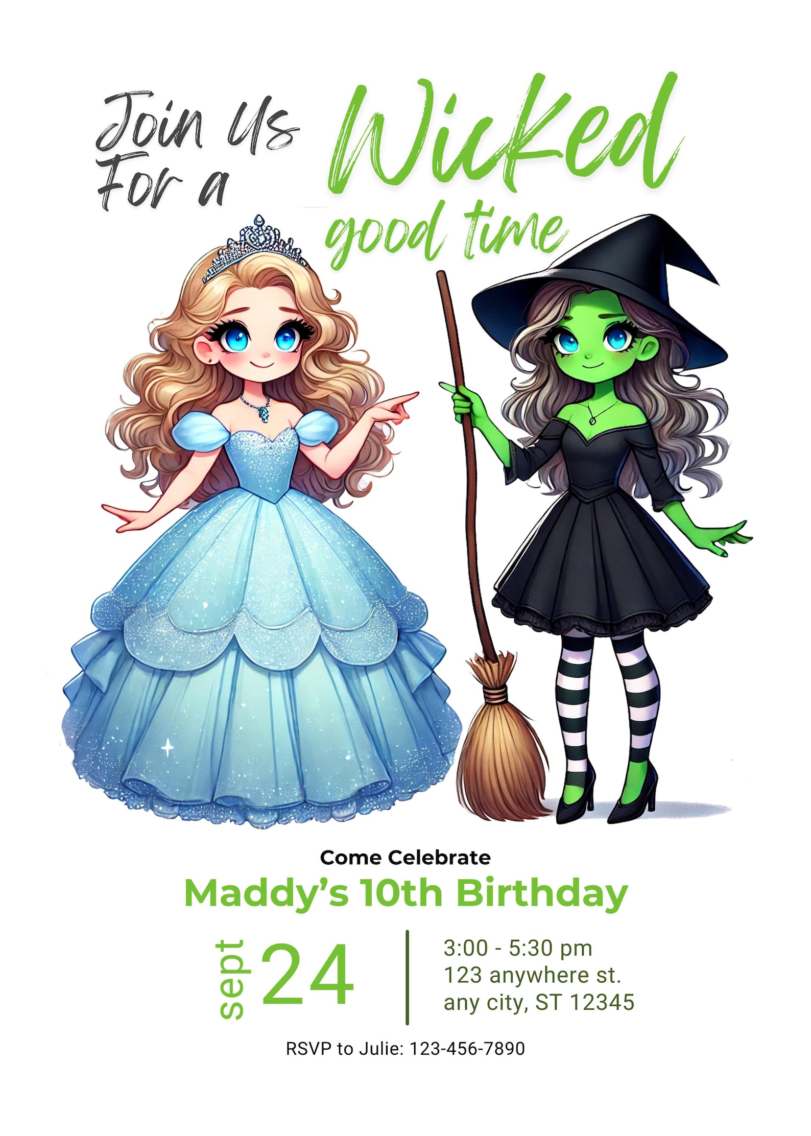 Wicked Birthday Invitation, Broadway-themed Birthday Party, Editable ...