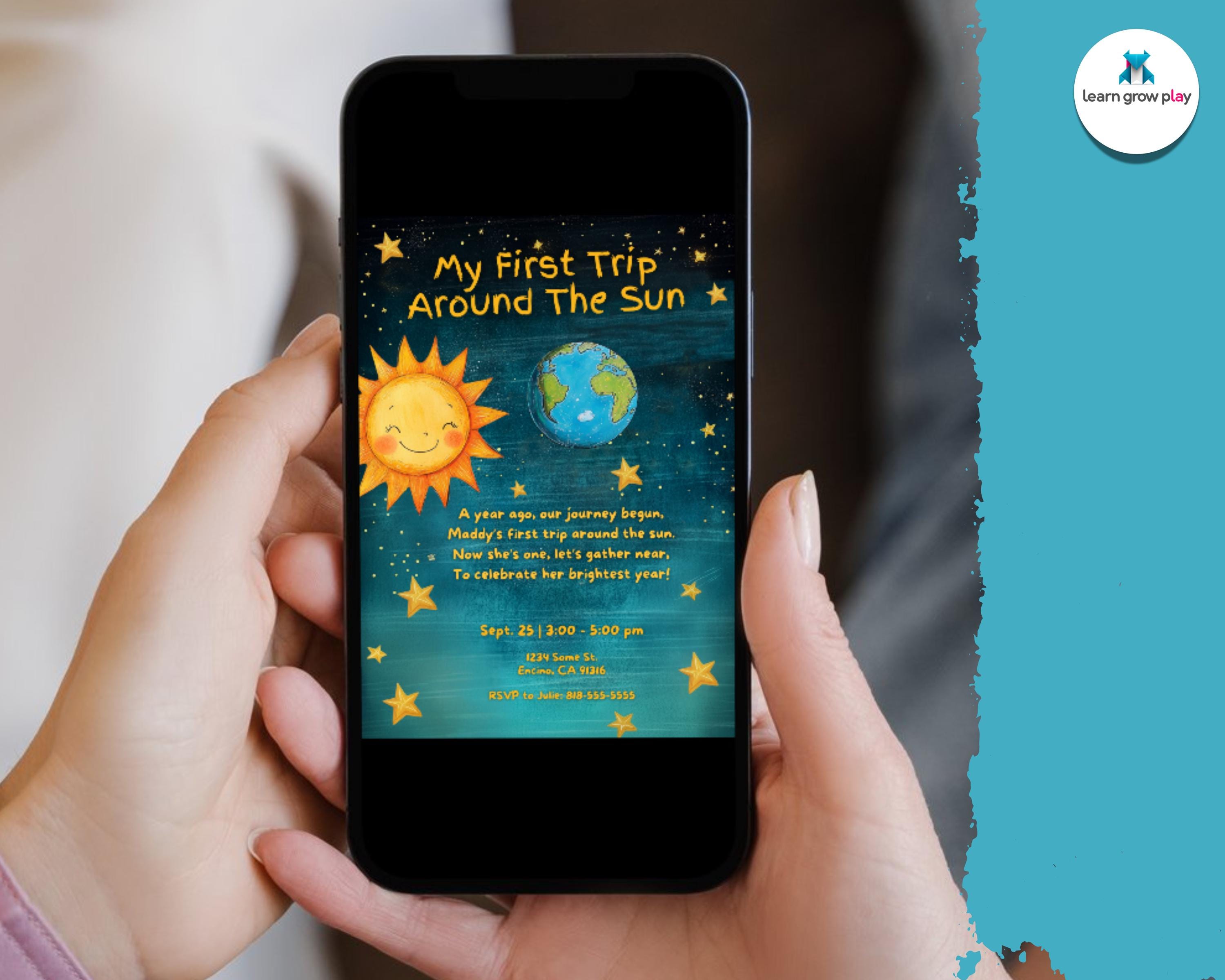 First Trip Around the Sun Birthday Invitation | Editable 1st Birthday ...