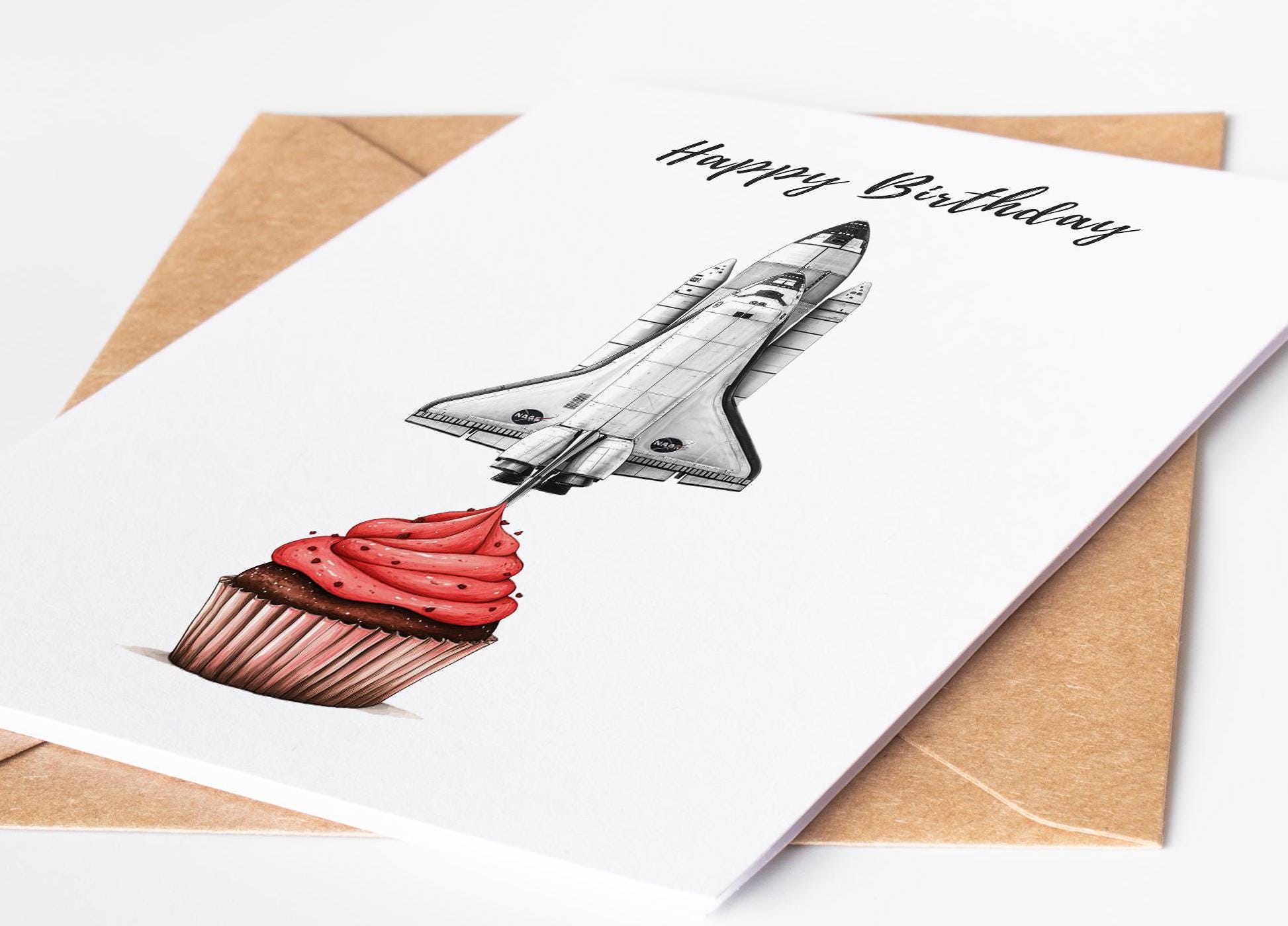 Personalized NASA Space Shuttle Birthday Card: Custom Name Cupcake Card ...