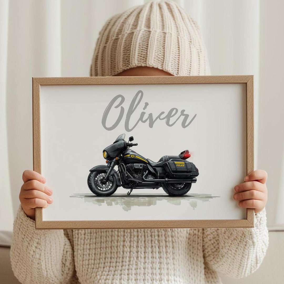 Personalized Police Motorcycle Print: Kids Room Decor (11x8.5 Inches ...