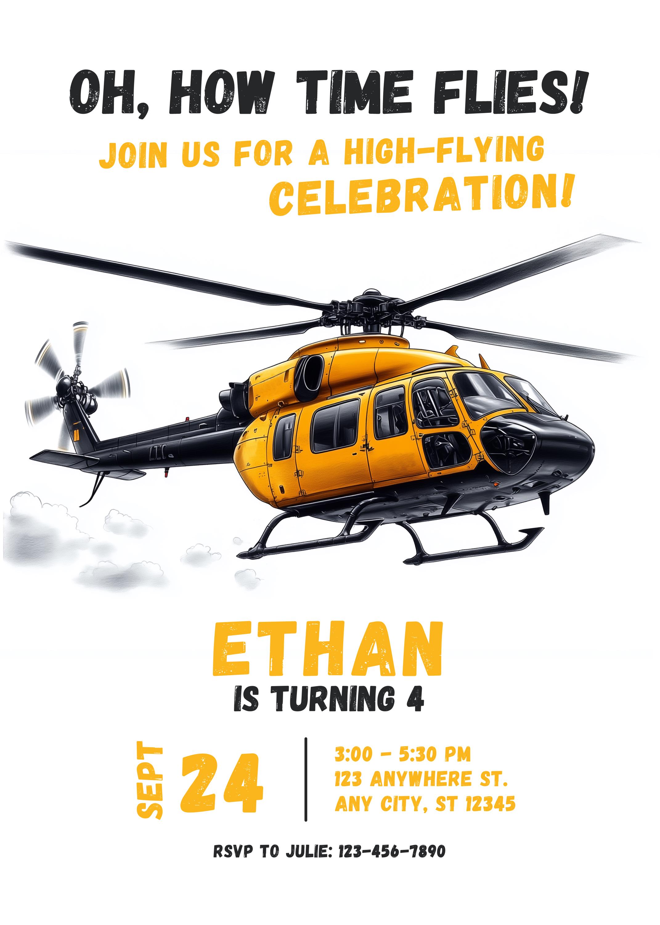 Editable Boys Helicopter Birthday Invitation | Customizable 5x7 ...