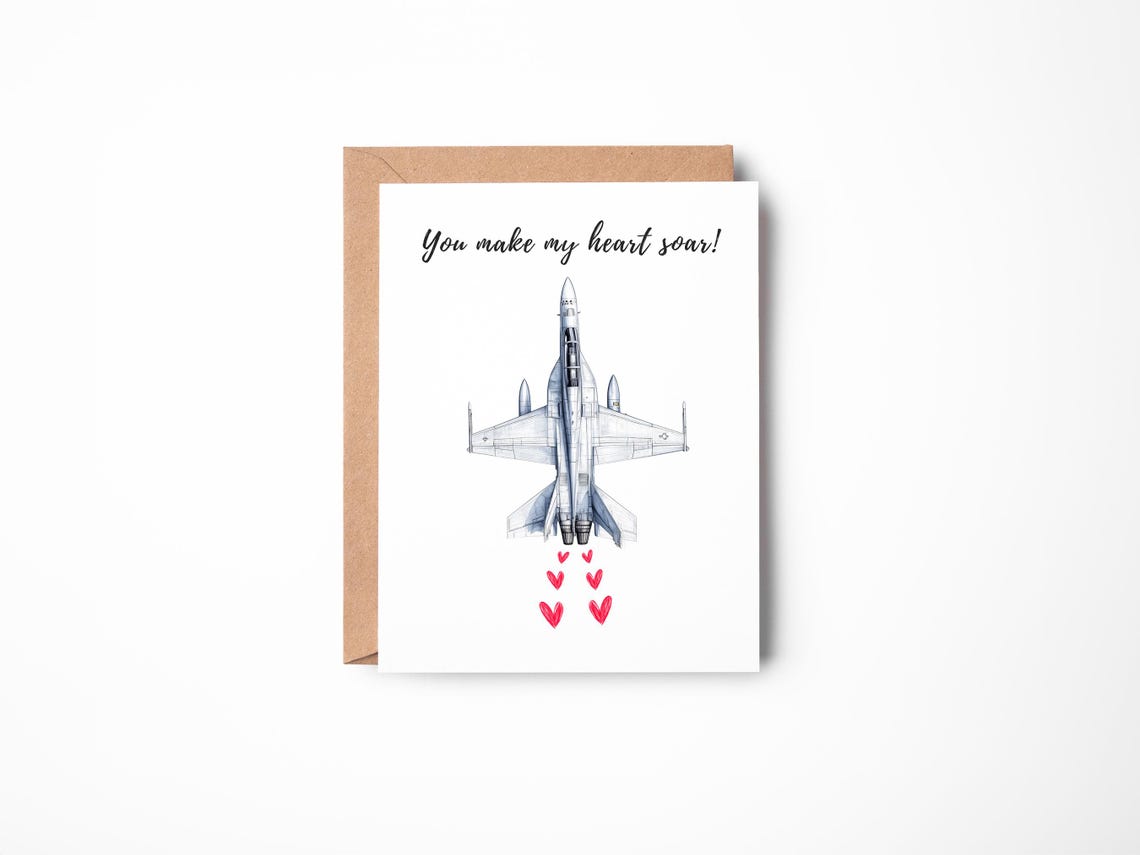 Anniversary Fighter Jet Love Card | Personalized Aviation-themed Card ...