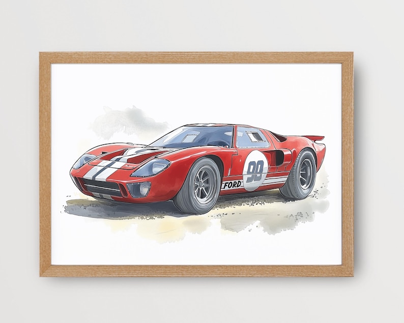 Car Themed Wall Art Ford GT40 Watercolor Print Digital Download Boys ...