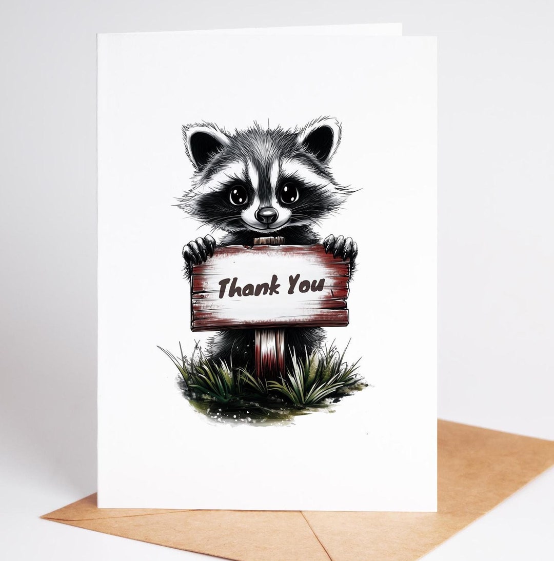 Adorable Raccoon Thank You Cards Available in 1, 4, or 8 Pack 4.25x5.5 ...