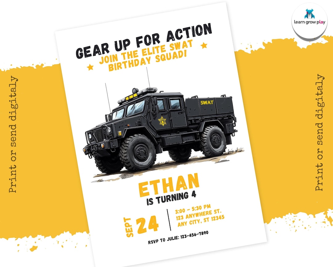 Editable SWAT Birthday Invitation: Police Party Theme (digital Download ...