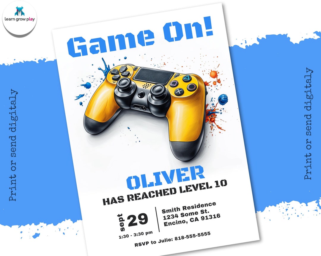 Gamer Video Game Birthday Invitation | Editable Level up Party Invite ...