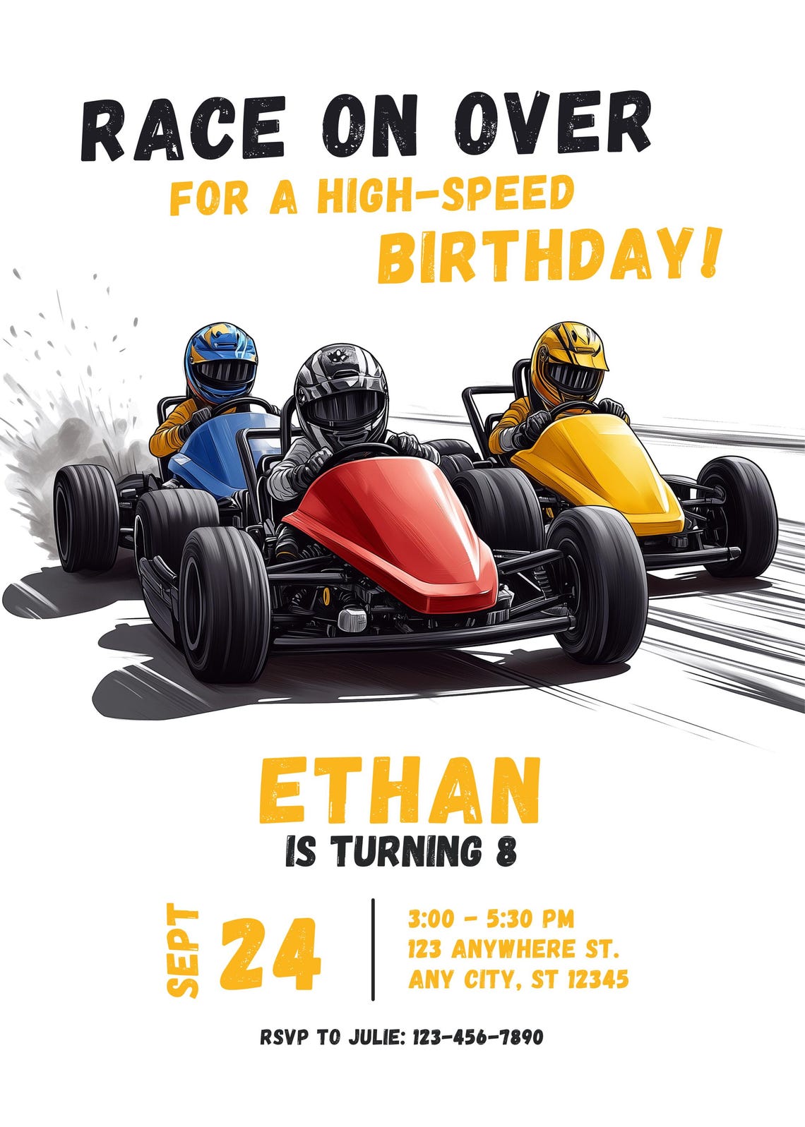Go-kart Birthday Invitation Editable Race Car Party Invite for Boys ...