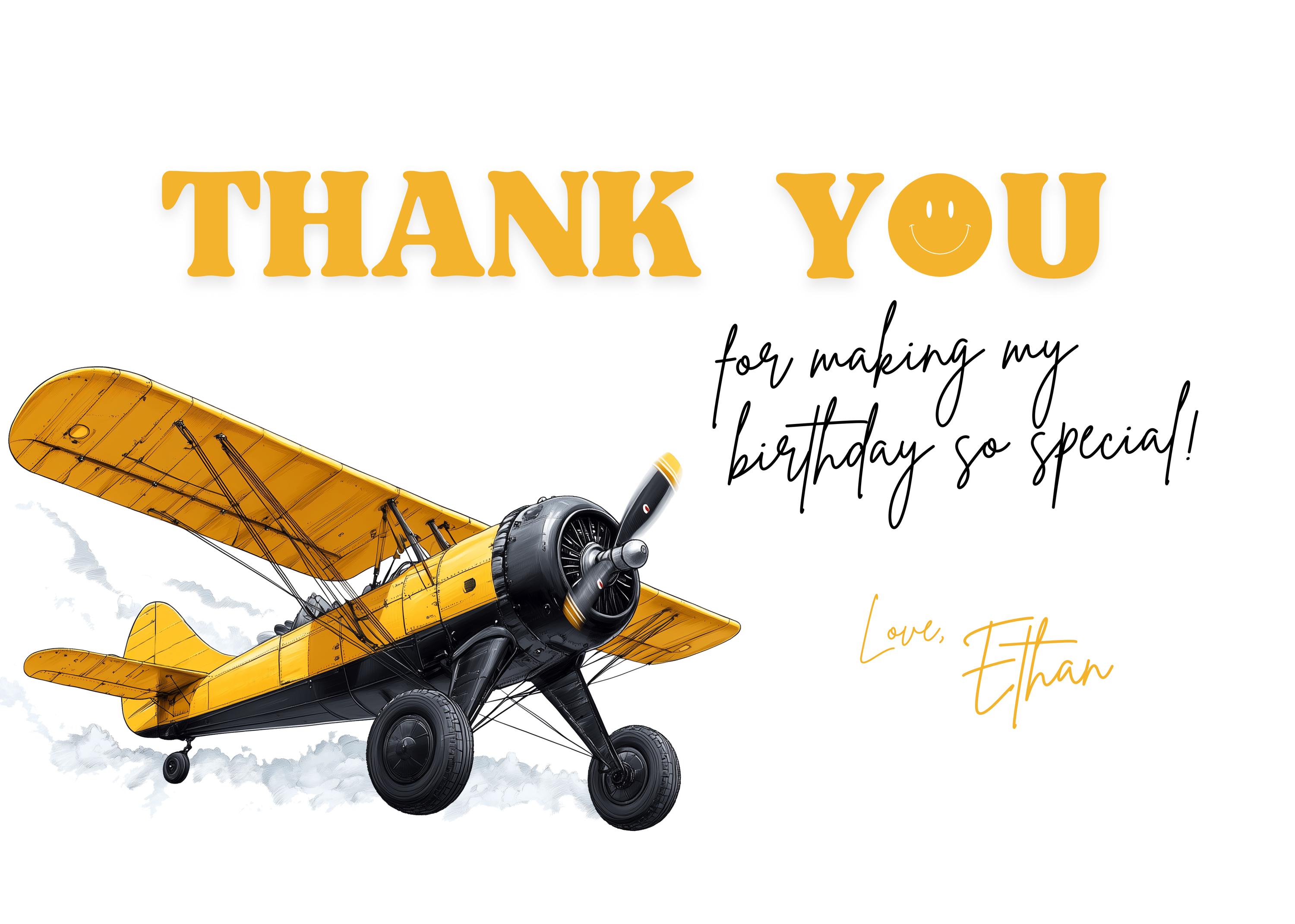 Editable Airplane Birthday Thank You Cards | 7x5 Printable or Digital ...