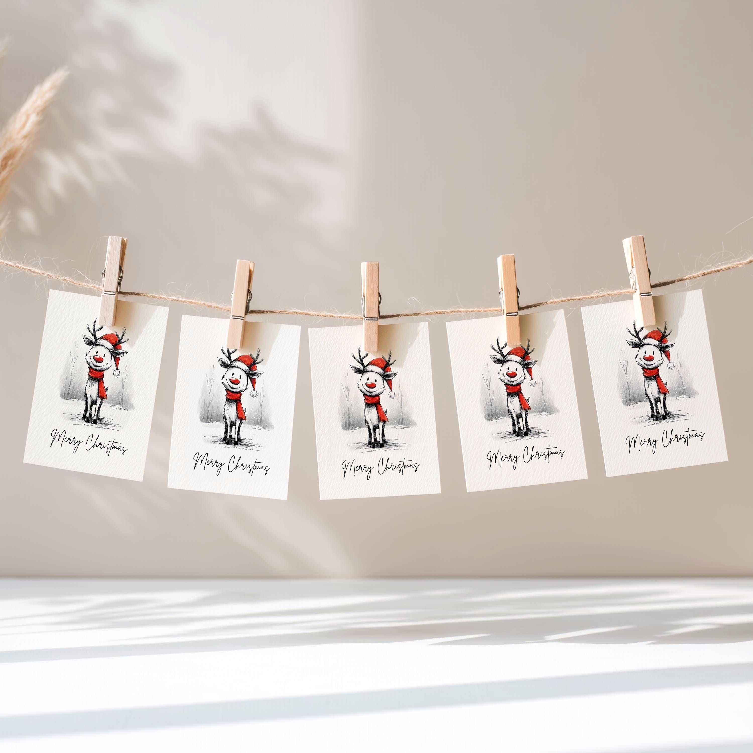 Reindeer Christmas Cards Set of 10 - Rustic Holiday Greeting Cards - Etsy