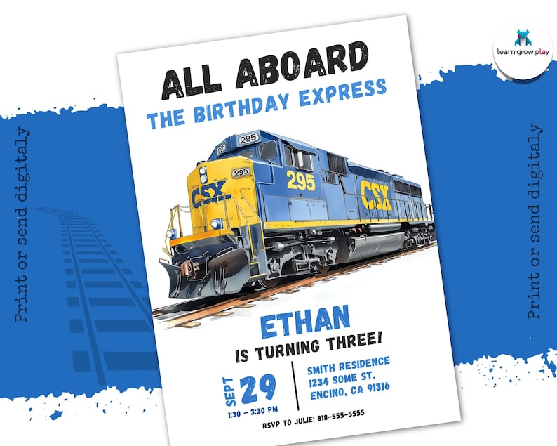 Editable Boys Train Birthday Invitation Customizable 5x7 Train Party ...
