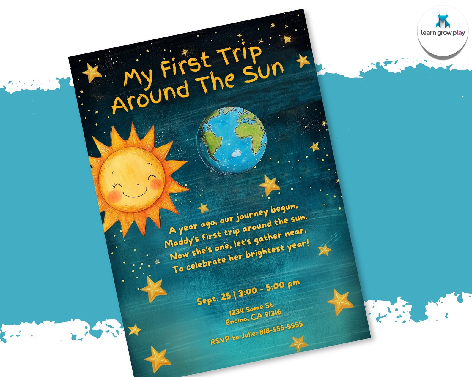 First Trip Around the Sun Birthday Invitation | Editable 1st Birthday ...