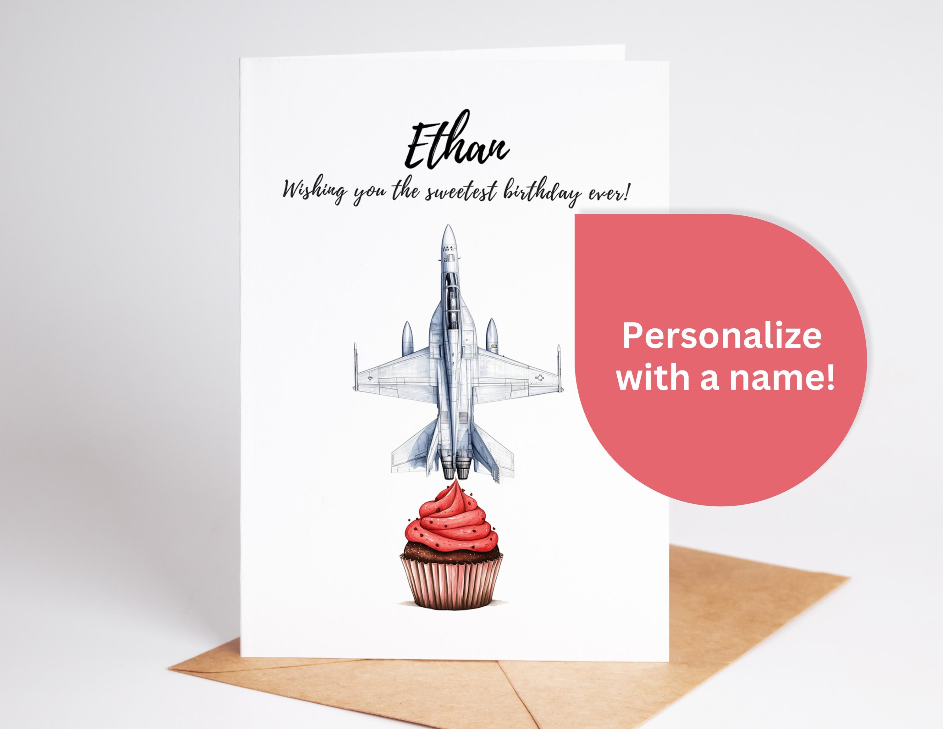 Personalized Fighter Jet Birthday Card: Aviation Cupcake Design - Etsy