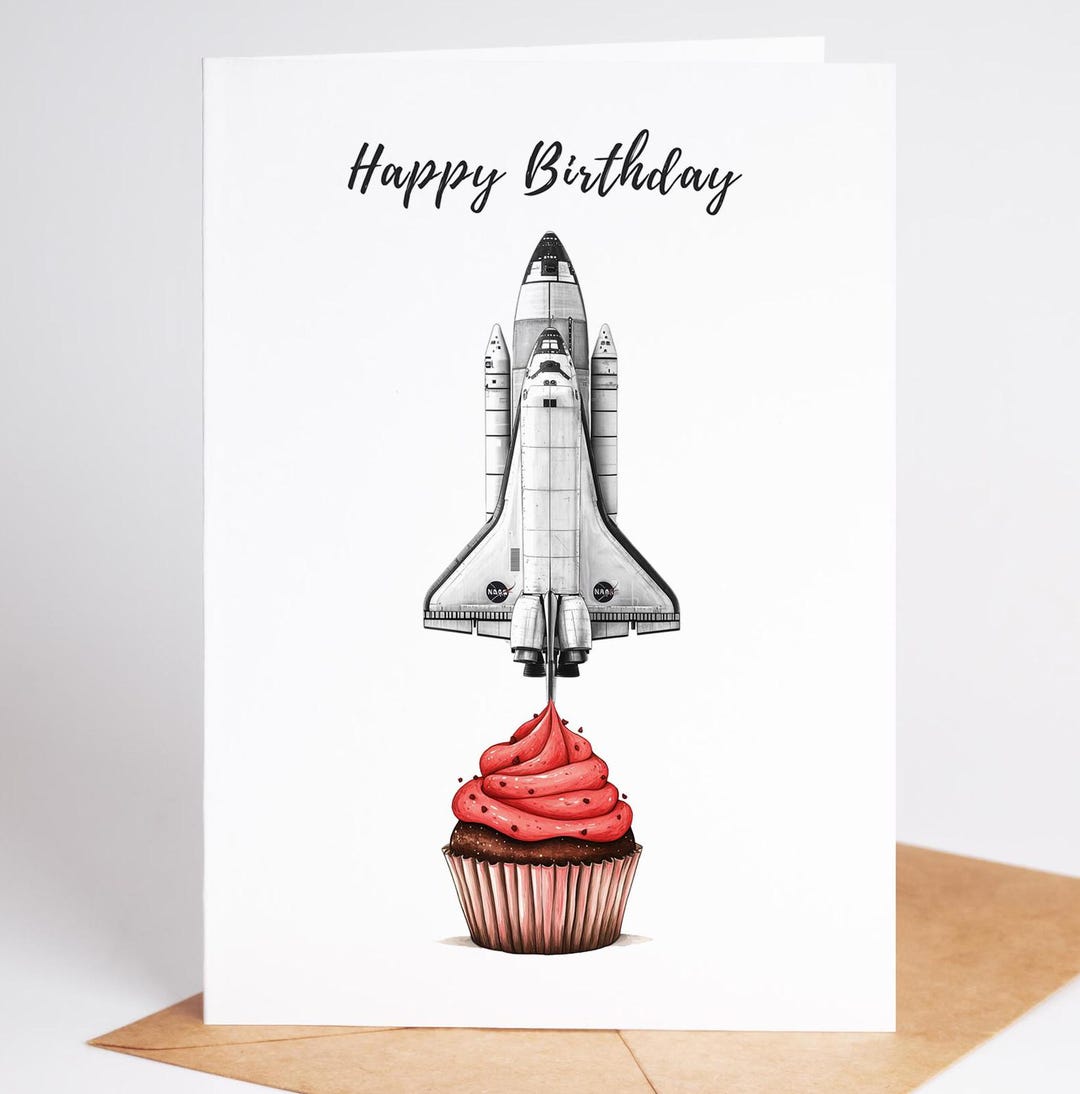 Personalized NASA Space Shuttle Birthday Card: Custom Name Cupcake Card ...