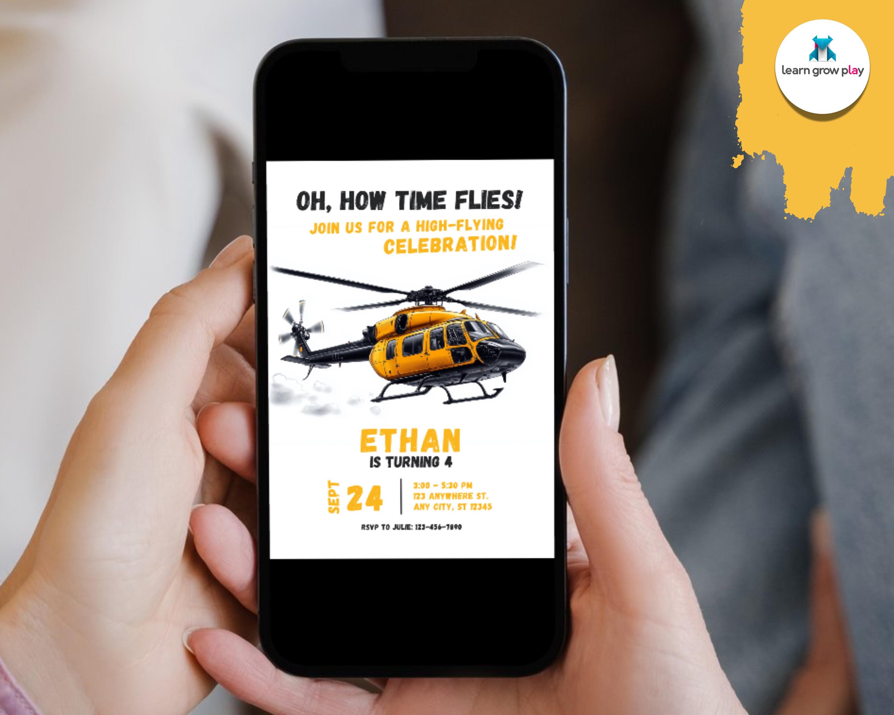 Editable Boys Helicopter Birthday Invitation | Customizable 5x7 ...