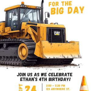 Construction Birthday Invitation: Editable Bulldozer Party Template ...