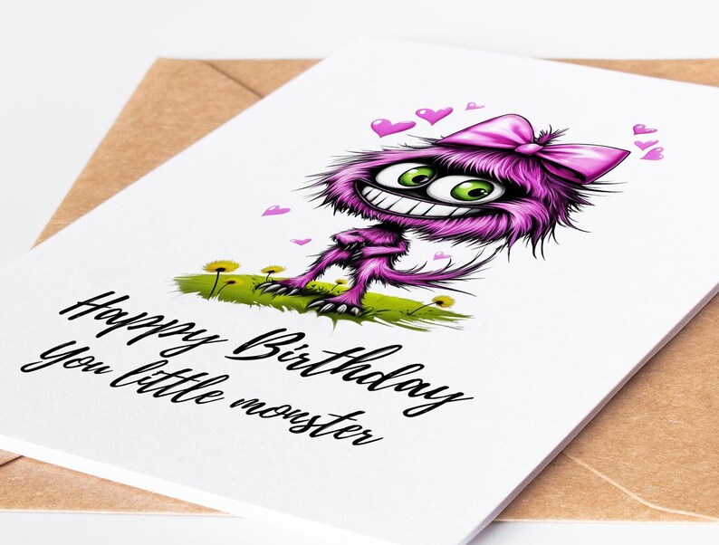 Girl Monster Birthday Card With 3D Glow-in-the-dark Googly Eyes – Funny ...