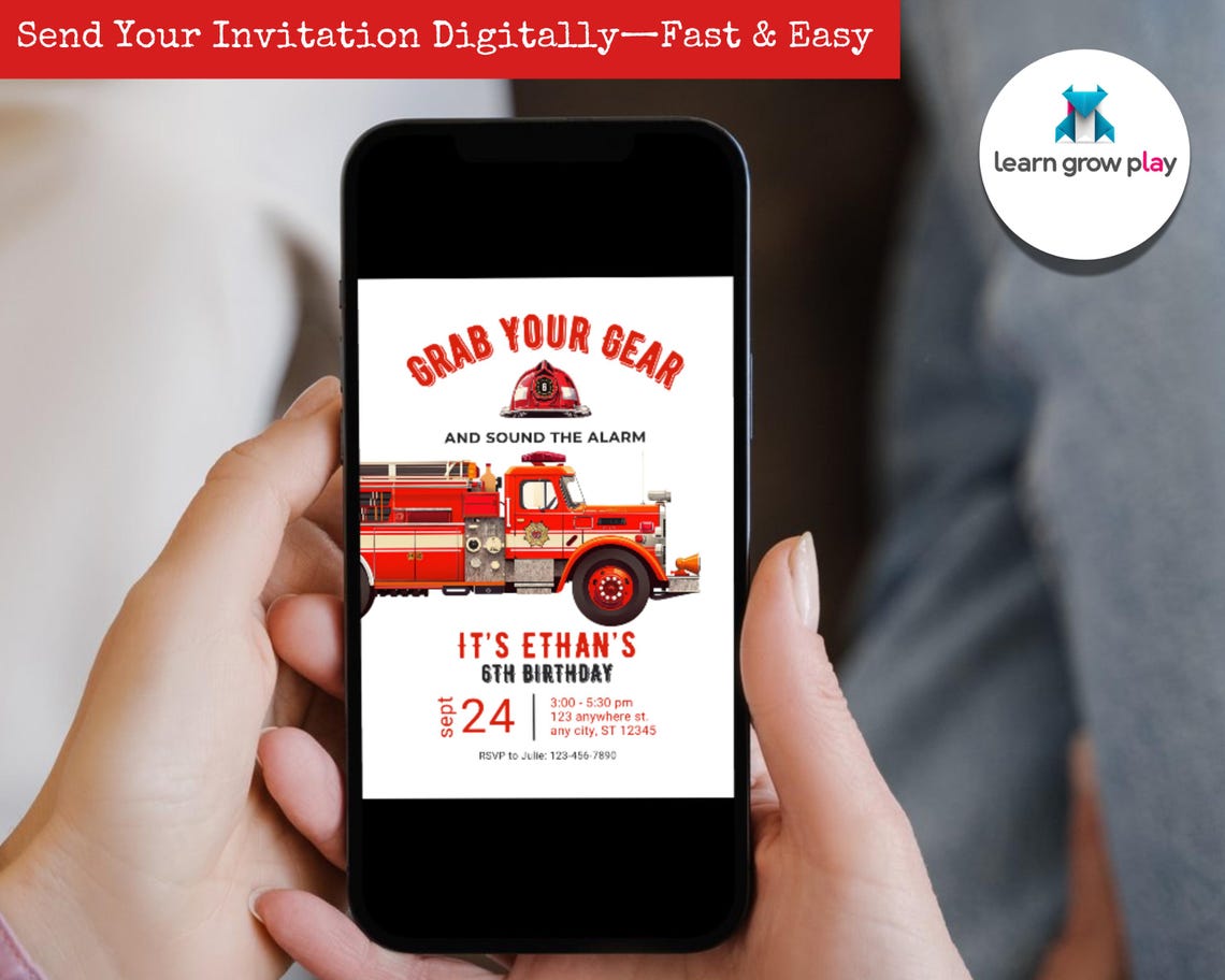 Firetruck Birthday Invitation | Fireman Party Invite | Firefighter ...