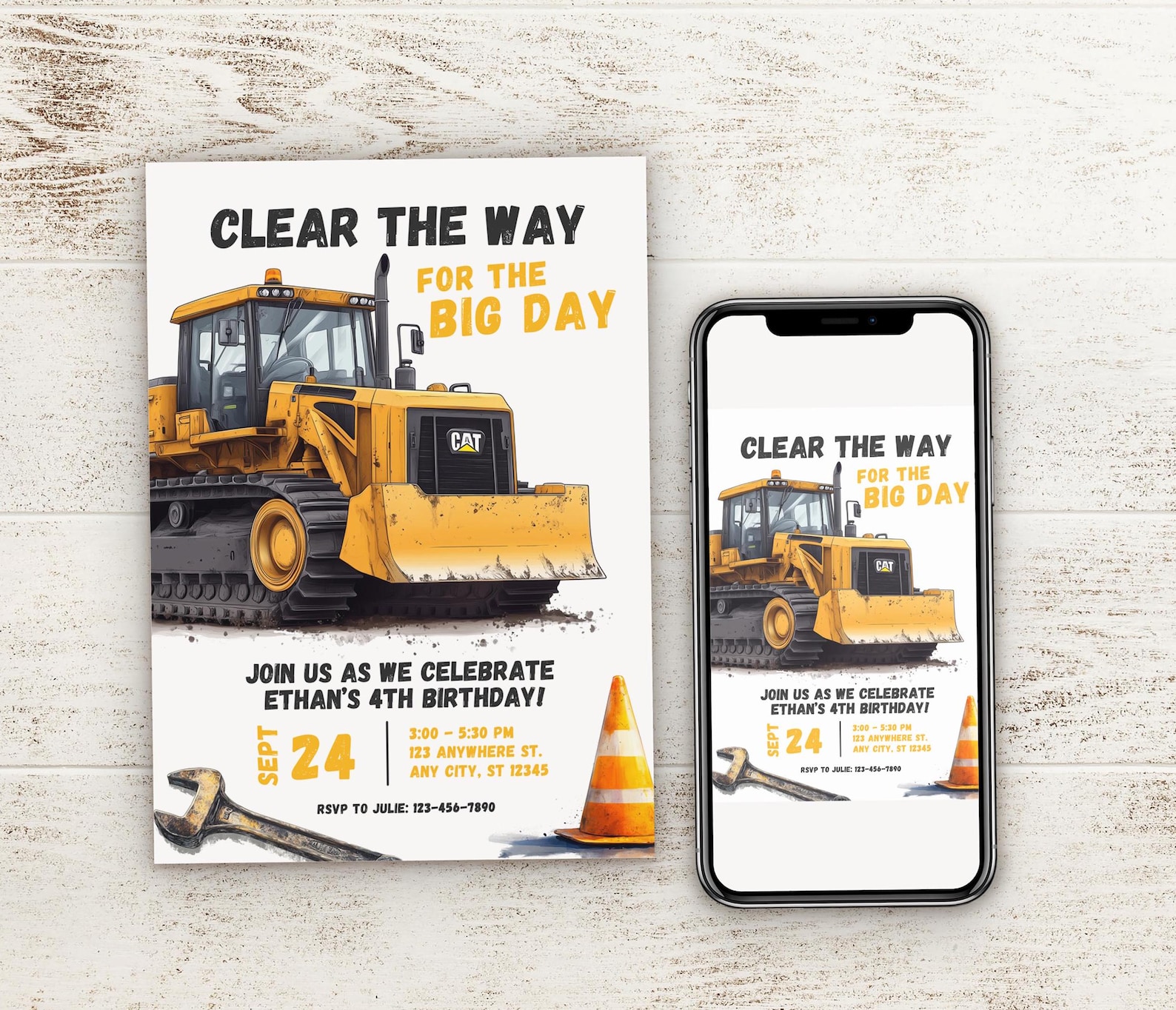 Construction Birthday Invitation: Editable Bulldozer Party Template ...