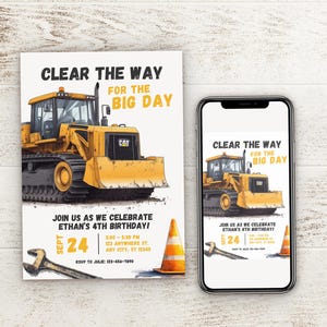 Construction Birthday Invitation: Editable Bulldozer Party Template ...