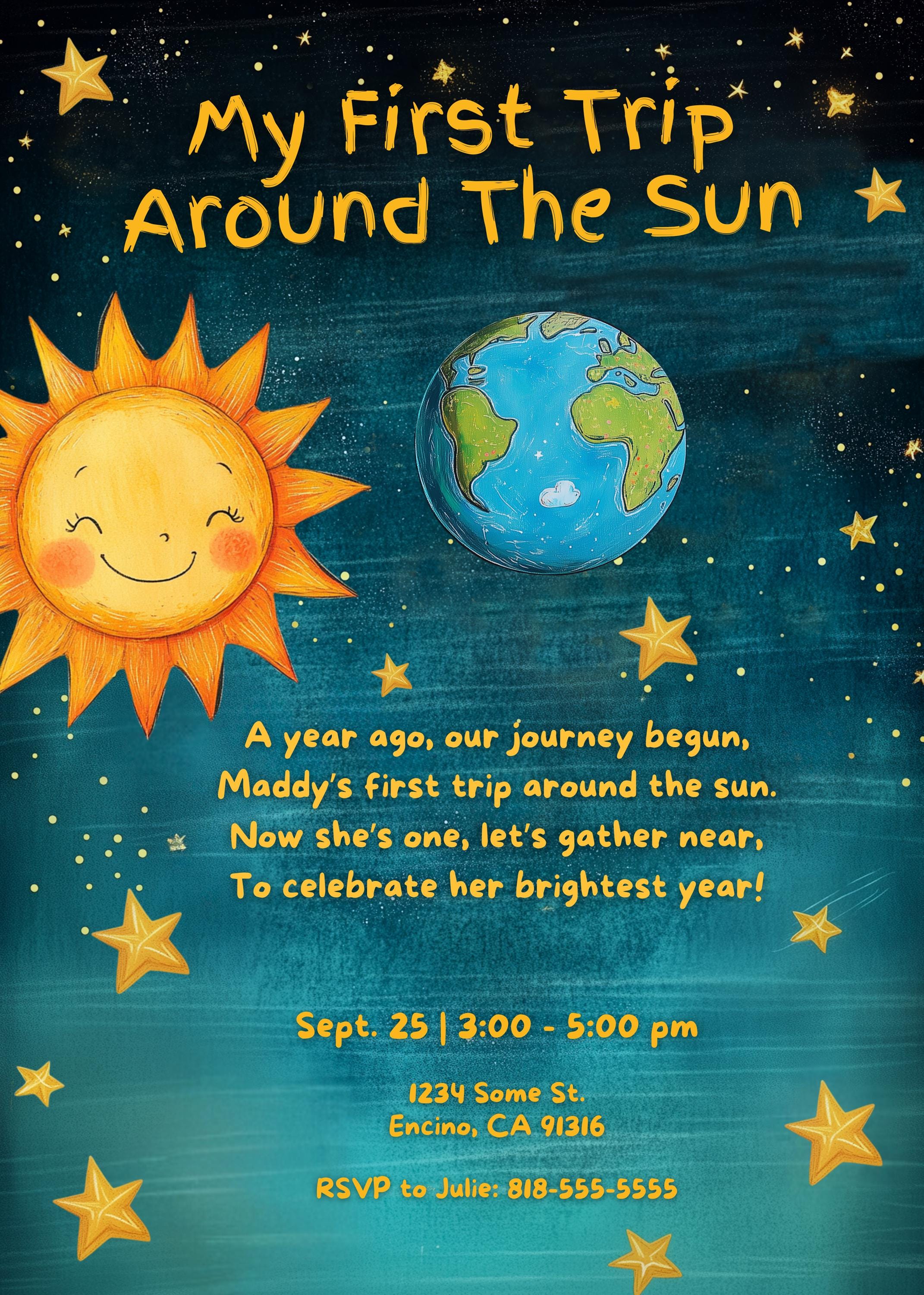 First Trip Around the Sun Birthday Invitation | Editable 1st Birthday ...