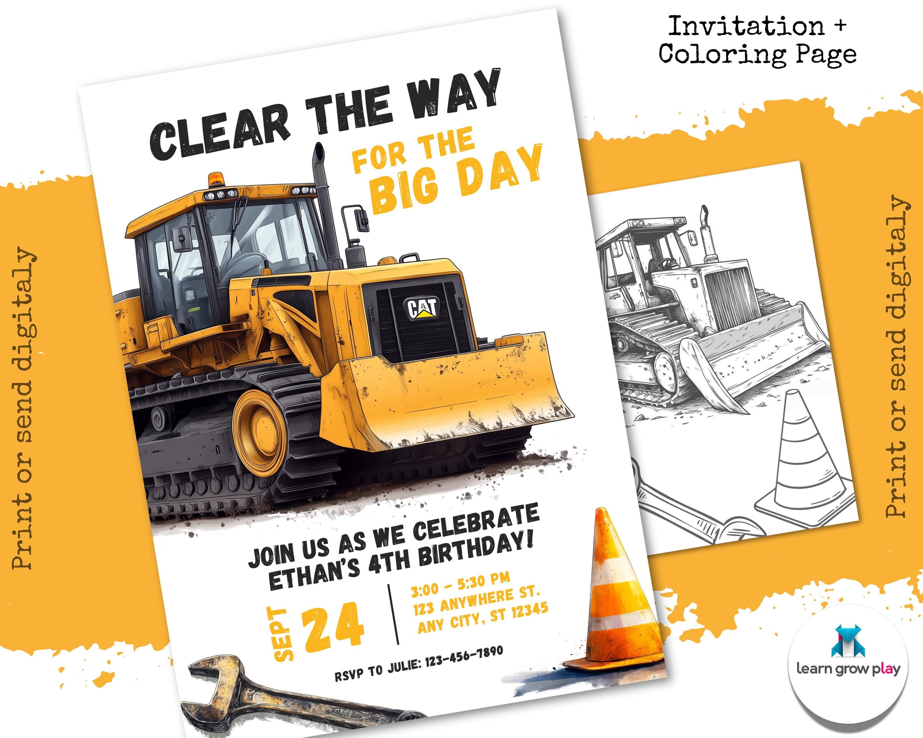 Construction Birthday Invitation: Editable Bulldozer Party Template ...
