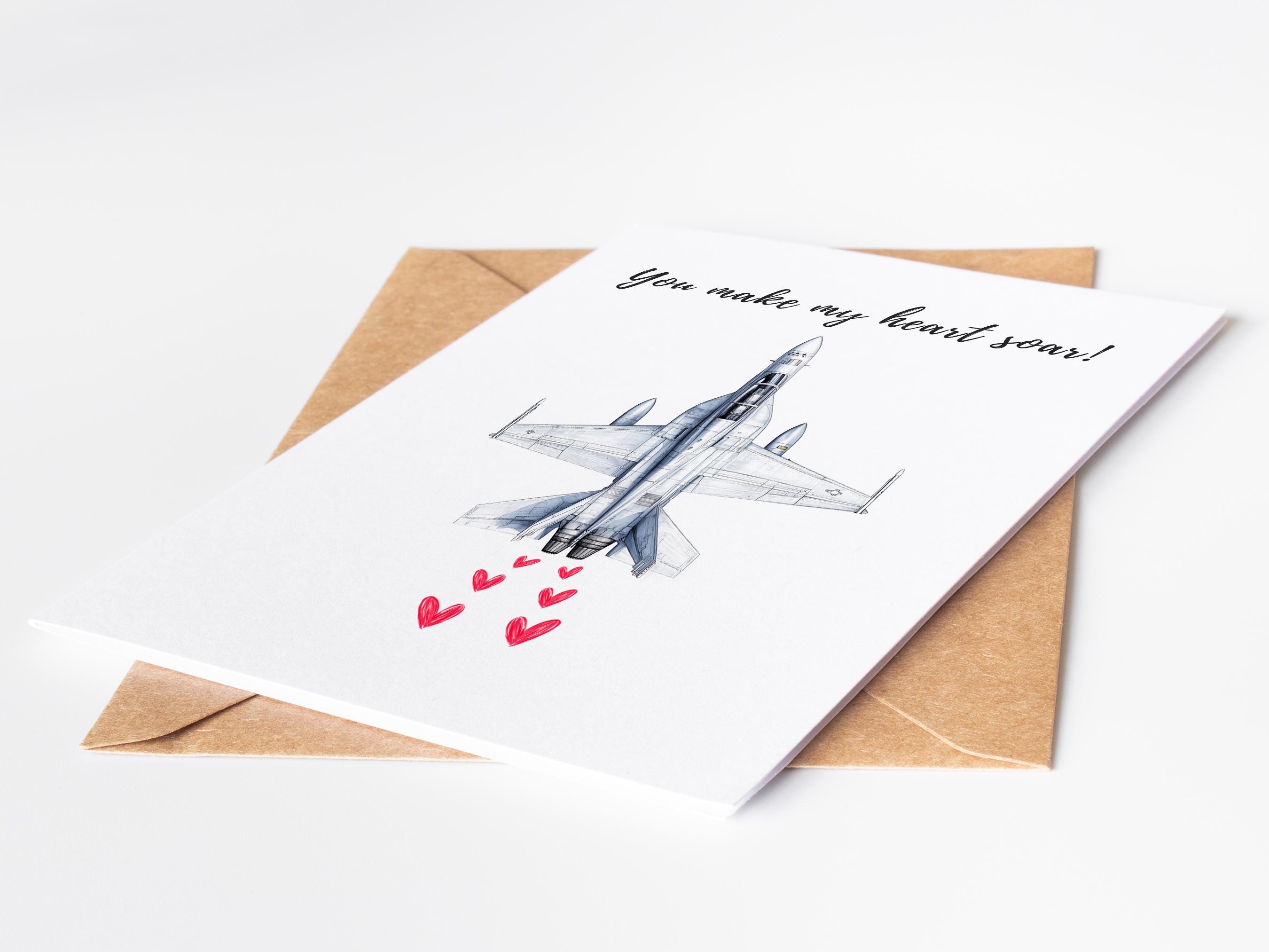 Anniversary Fighter Jet Love Card | Personalized Aviation-themed Card ...