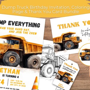 Bulldozer Thank You Card Construction Party Thanks Editable Bulldozer ...