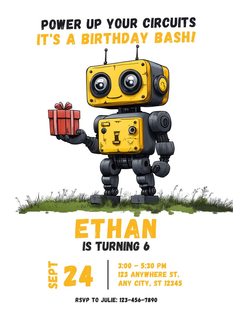 Customizable Robot Birthday Invitation, Editable Kids Party Invite ...
