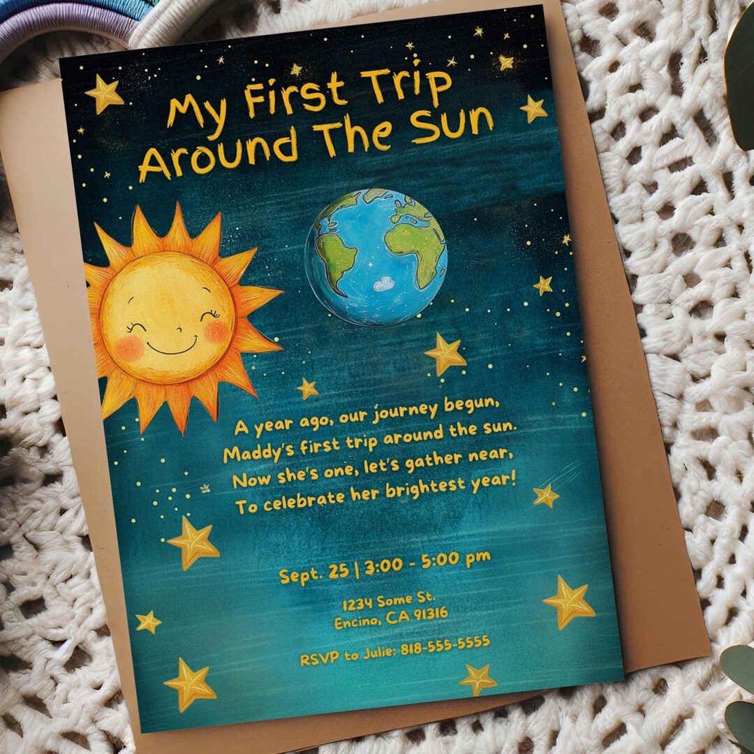 First Trip Around the Sun Birthday Invitation | Editable 1st Birthday ...