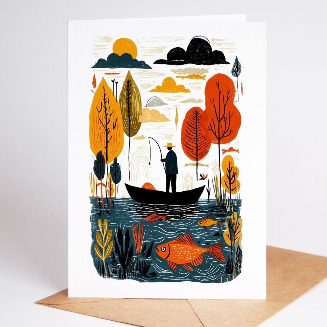 Rustic Fishing Greeting Cards: Angler & Lake Designs, Set of 10 - Etsy
