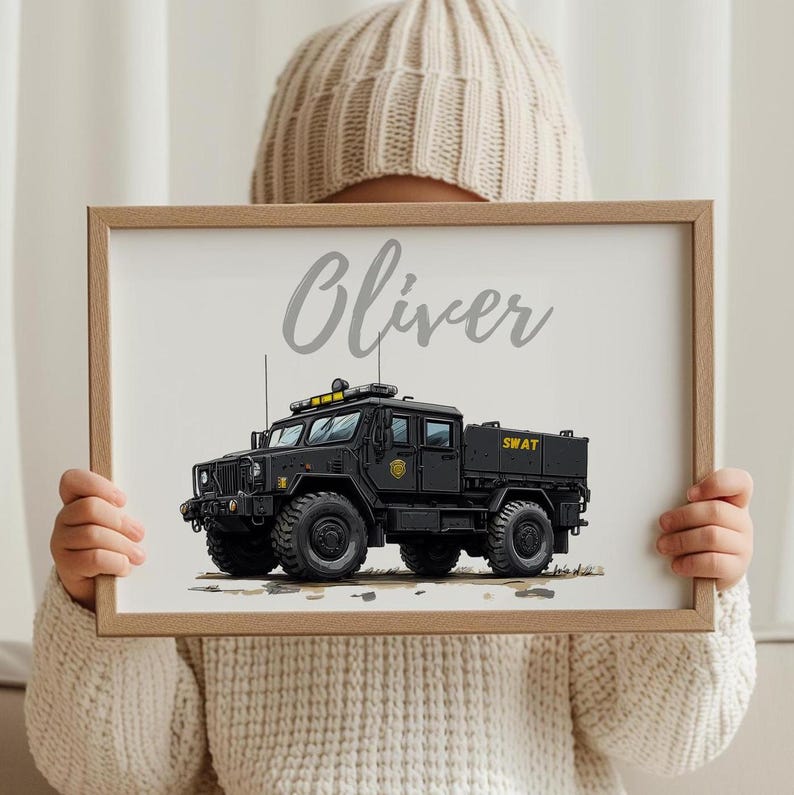 Police Wall Art | Personalized SWAT Truck Print | Boys Room Decor | Law ...