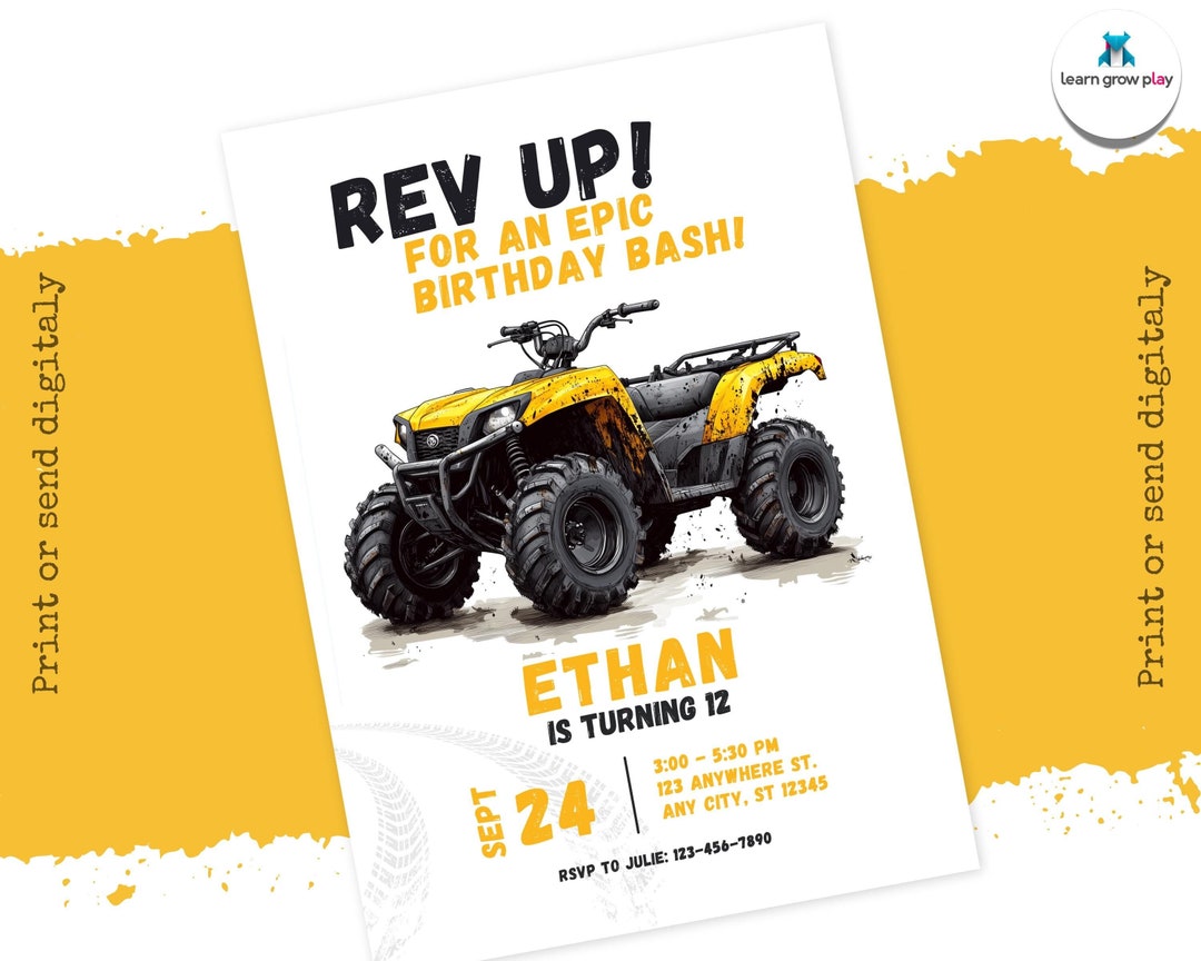 Boys Off-road Birthday Invitation, Editable ATV Party Invite, Printable ...