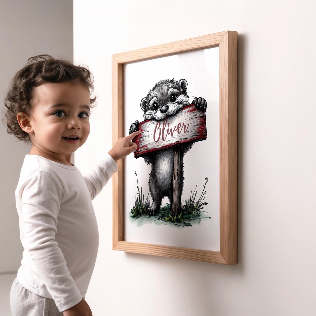 Personalized Cute Otter Wall Art for Kids | Custom Name Room Decor for ...