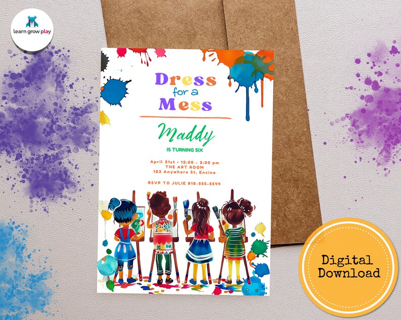 Paint Party Invitation Art Birthday Party Invite Dress for a Mess Art ...