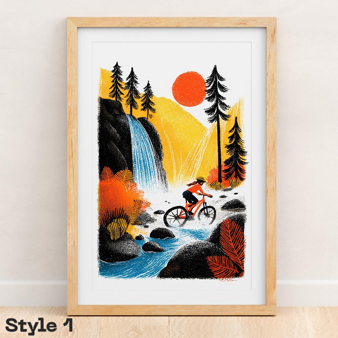 Female Mountain Bike Art Print | Woman Mountain Biking Wall Art ...