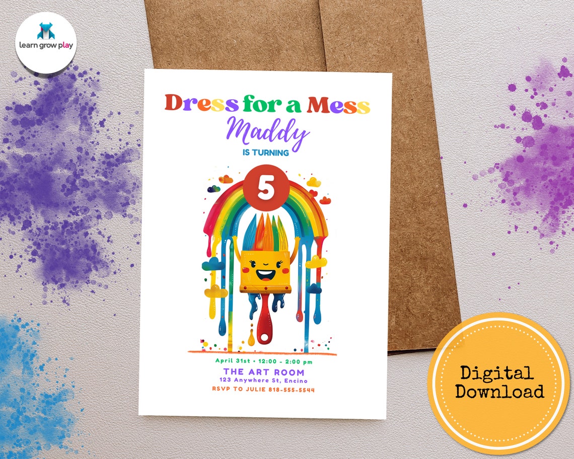 Paint Party Invitation Art Birthday Party Invite Dress for a Mess Art ...
