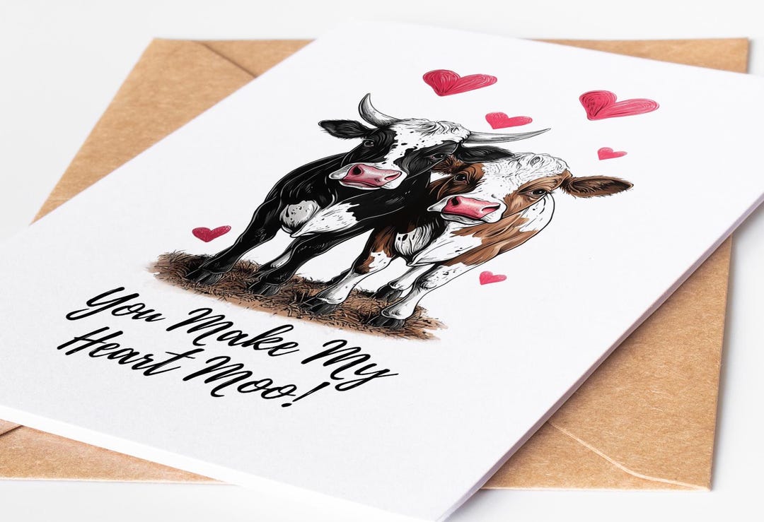 Adorable Cow Themed Valentine's Day Card, you Make My Heart Moo 5x7 ...