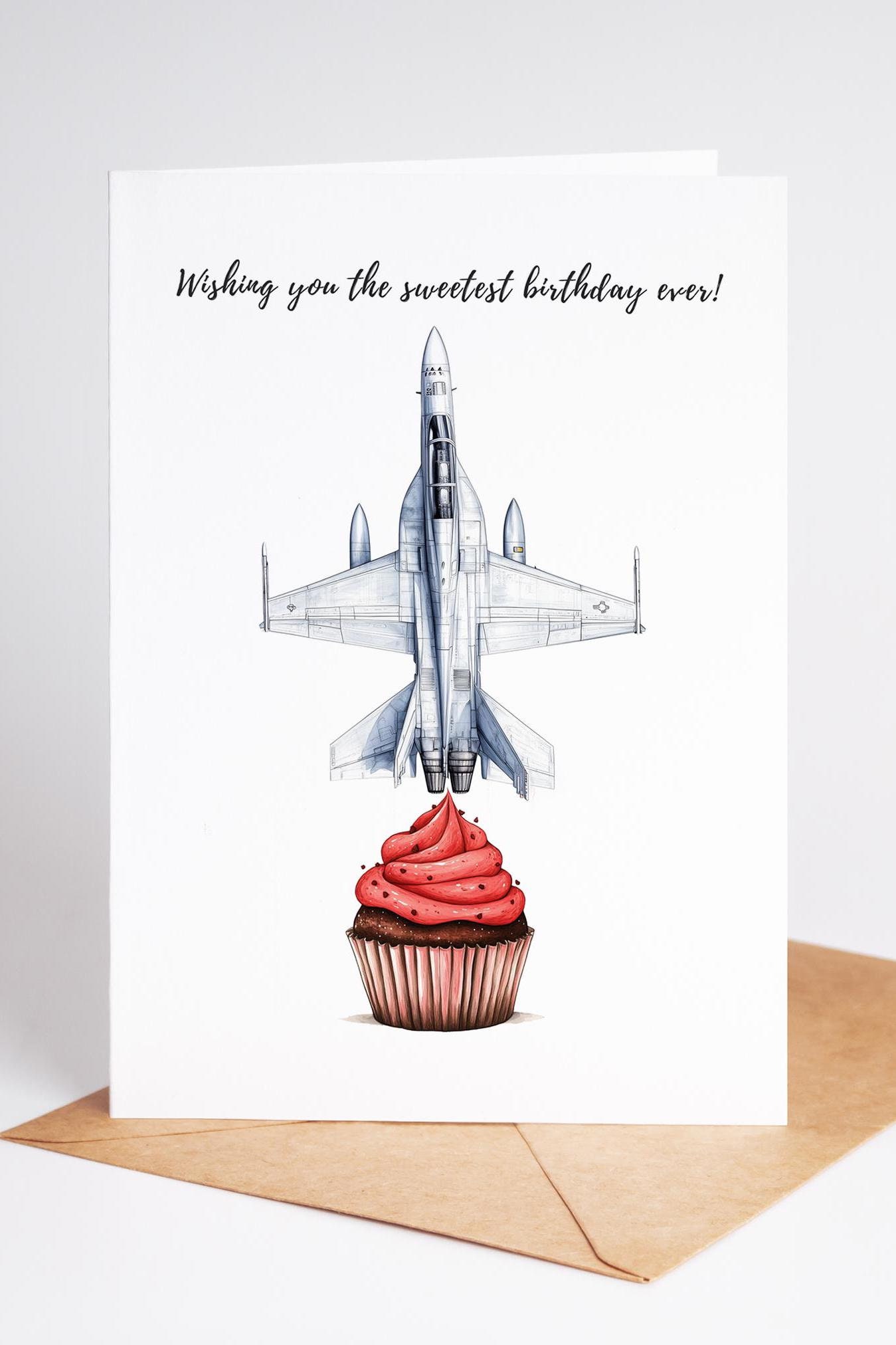 Personalized Fighter Jet Birthday Card: Aviation Cupcake Design - Etsy