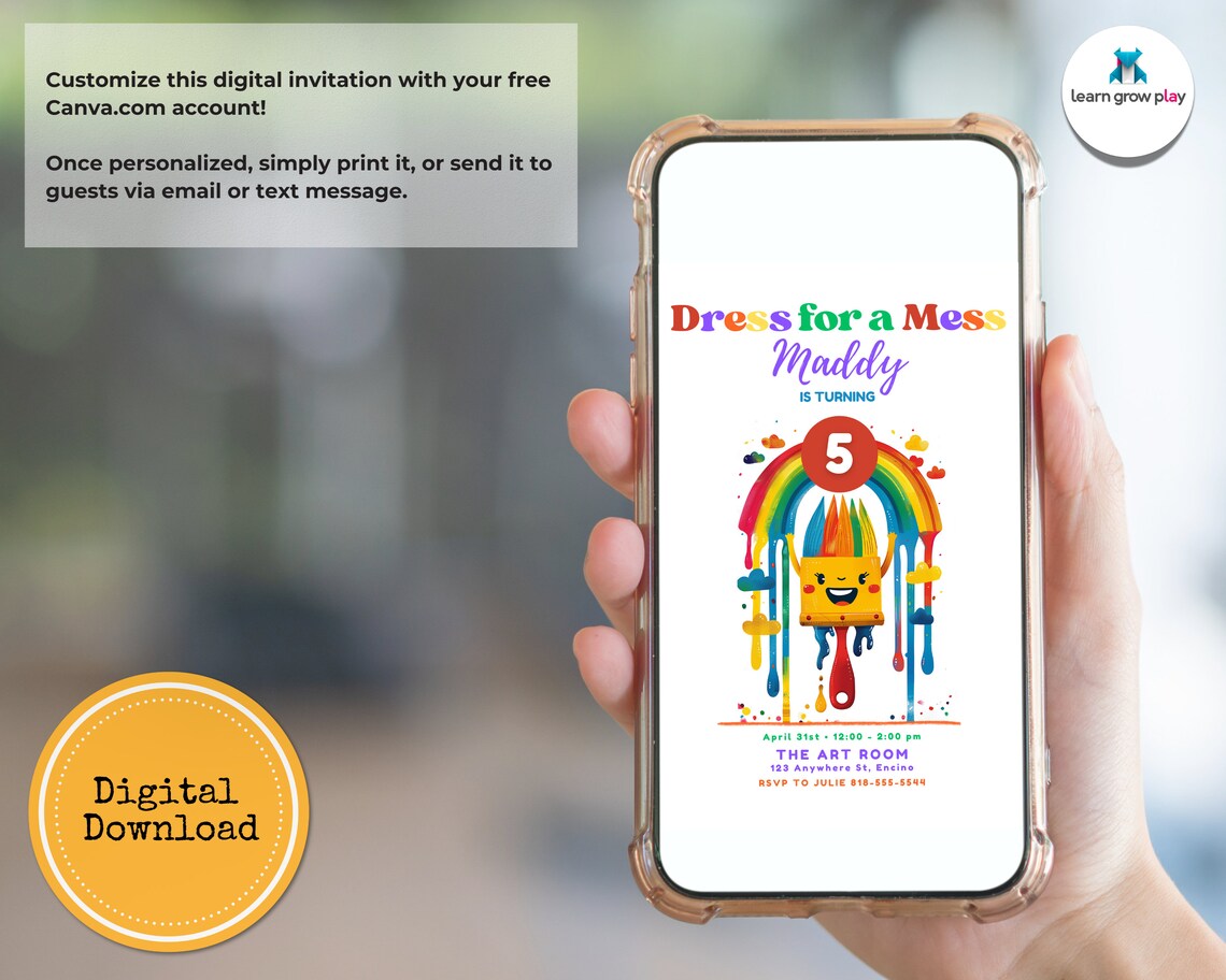 Paint Party Invitation Art Birthday Party Invite Dress for a Mess Art ...