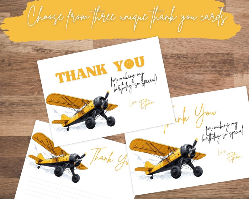 Editable Airplane Birthday Thank You Cards 7x5 Printable or Digital ...