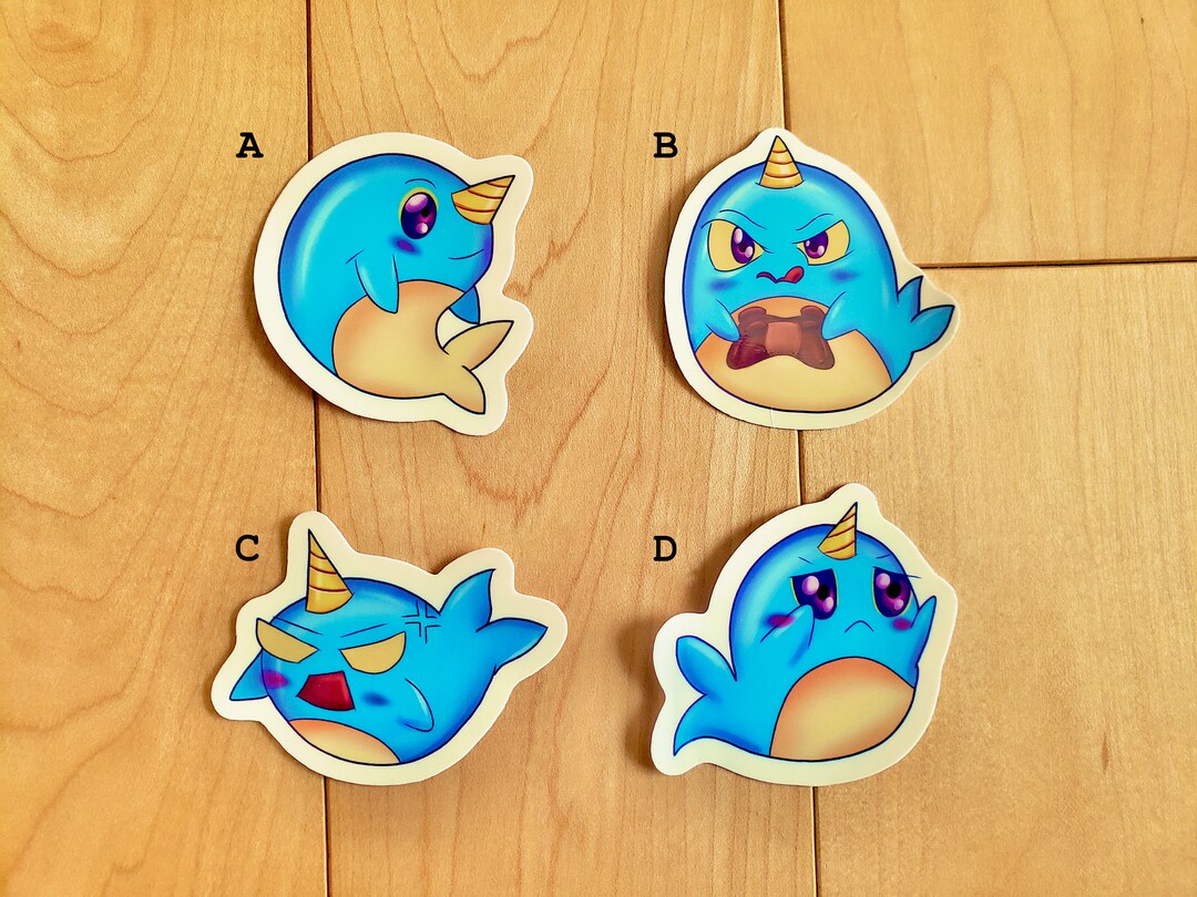 Four Cute Narwhal Stickers Bundle - Cute Kawaii Anime Chibi Emoji ...