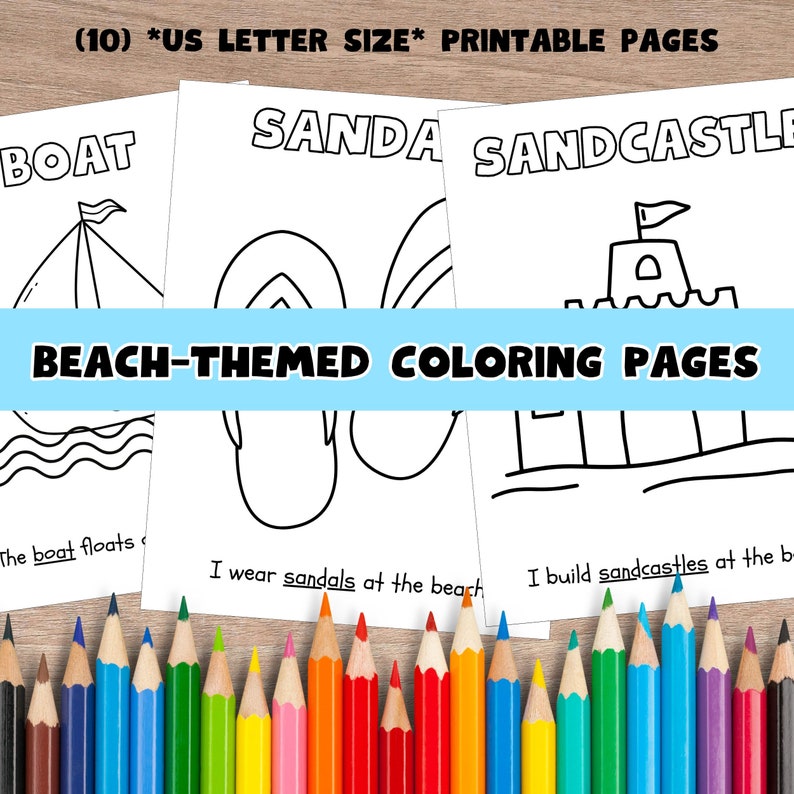 10 Printable Coloring Pages | Educational | Summer Beach Themed | Ideal ...
