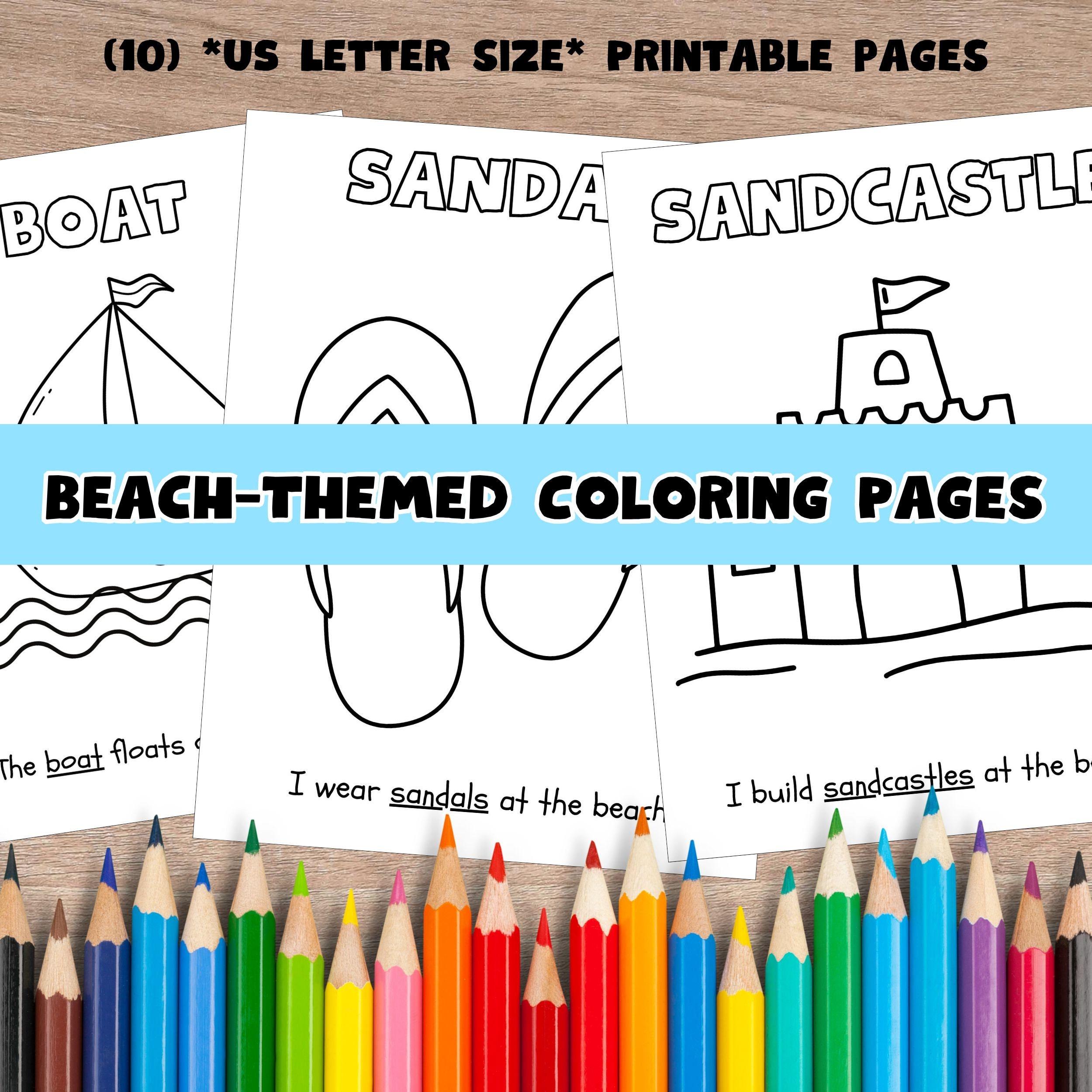 10 Printable Coloring Pages Educational Summer Beach Themed Ideal for ...