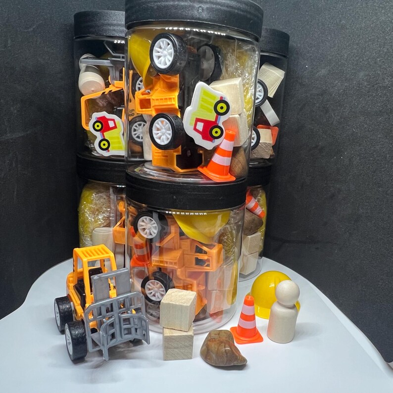 Construction Play Dough Jar, Sensory Jars, Truck Sensory Jars ...