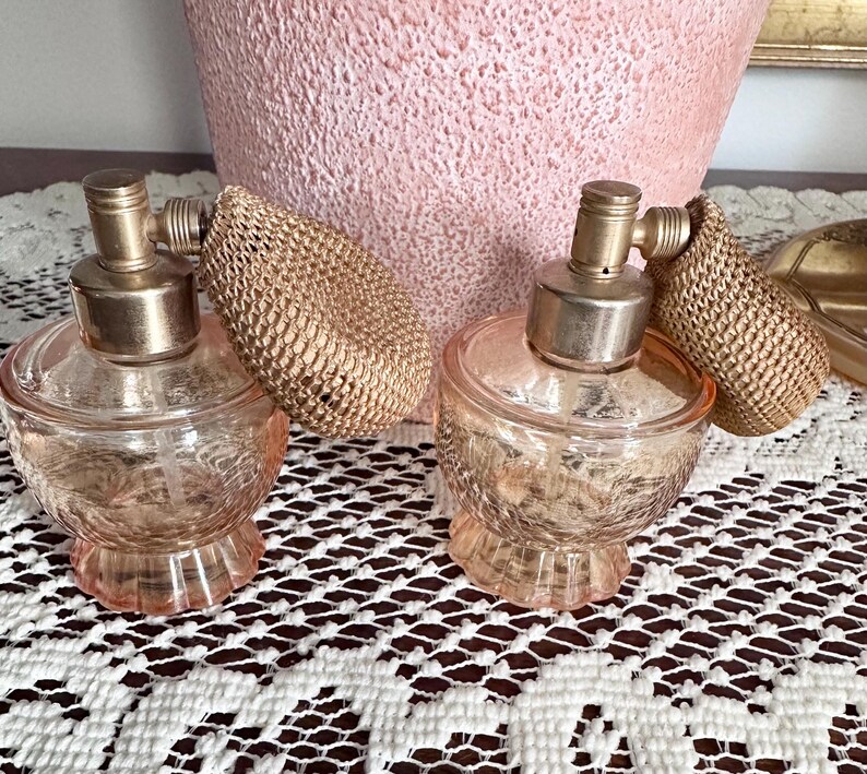 Vintage De Vilbis Art Deco Perfume Atomizer Amber Matching Pair Bottles ...