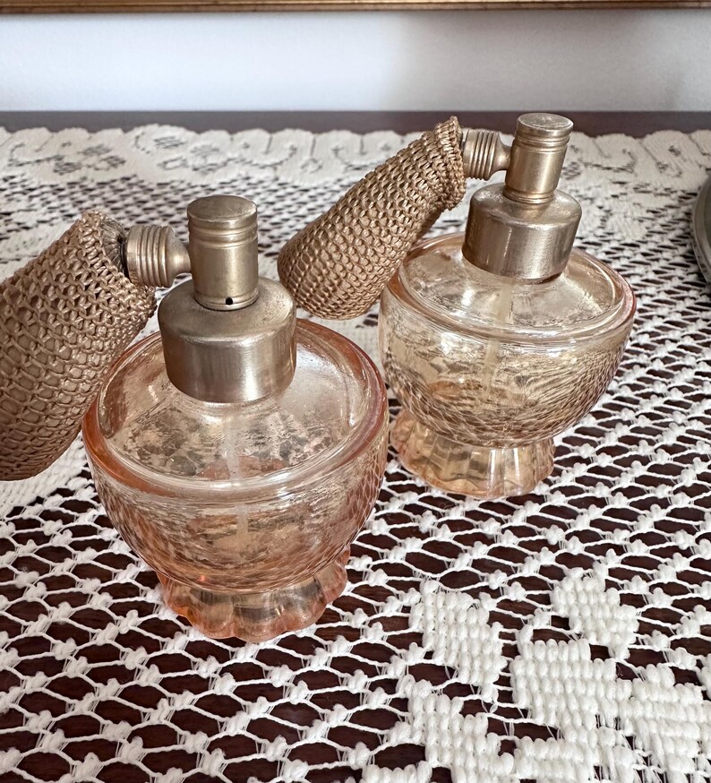Vintage De Vilbis Art Deco Perfume Atomizer Amber Matching Pair Bottles ...