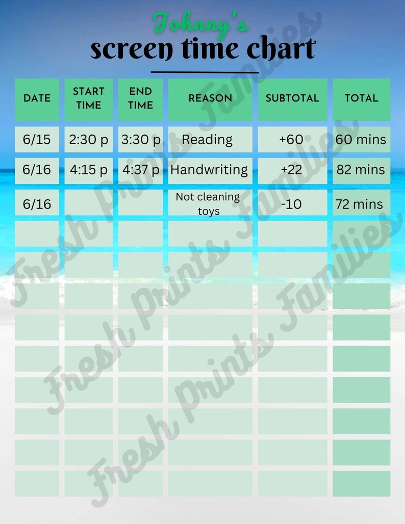 Screen Time Earnings Chart - Etsy